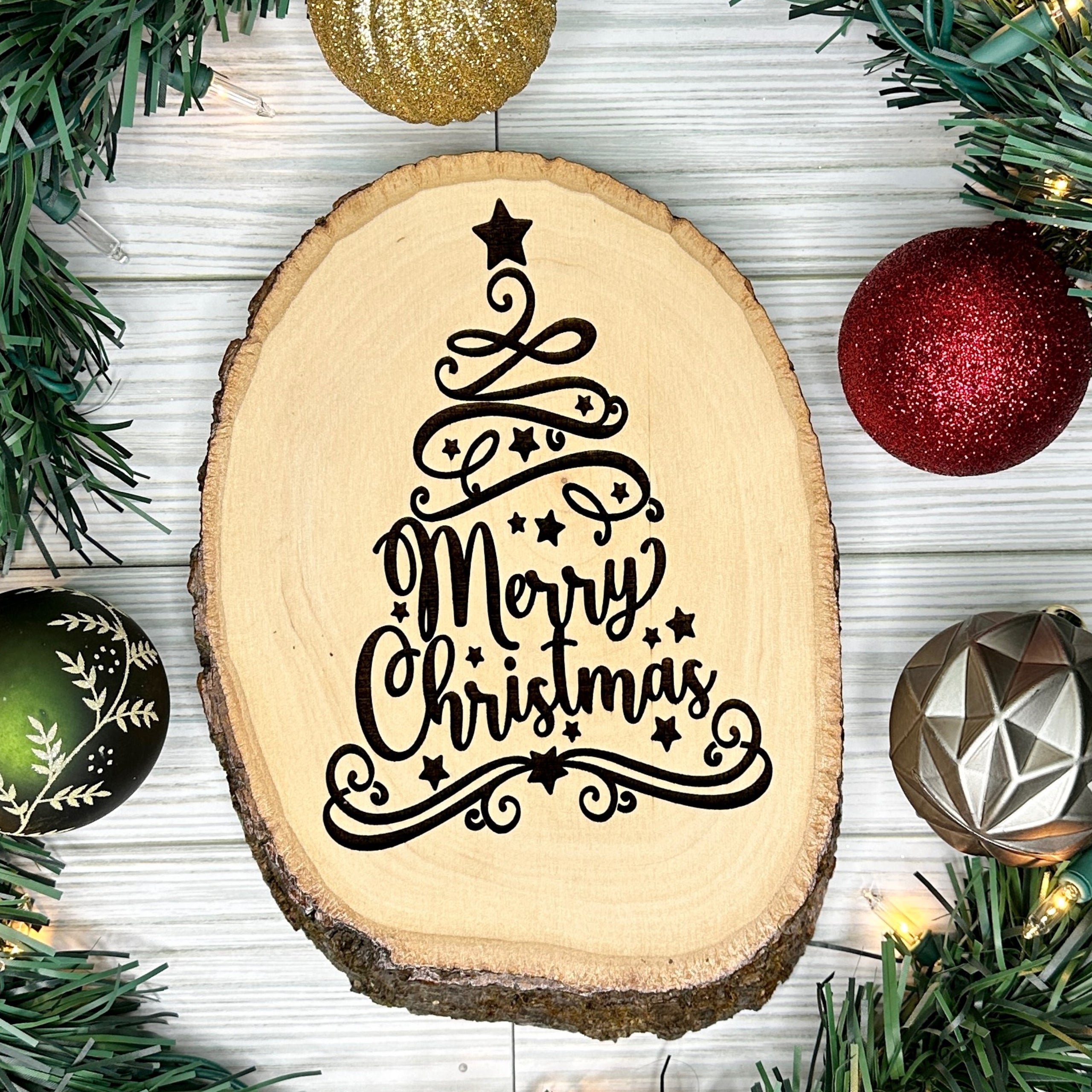 Basswood - Christmas Tree with "Merry Christmas" | Twisted Jesters LLC